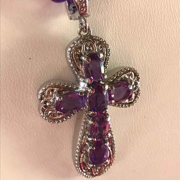 Jewelry | Amethyst Cross With Purple Quartzite Bead Necklace | Poshmark